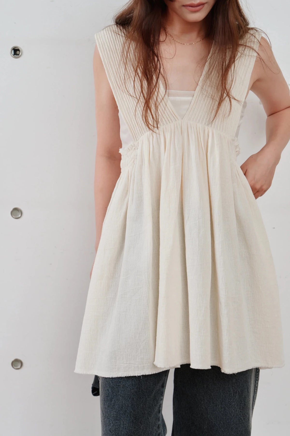 【Hella 2026 SPRING/SUMMER】cotton crepe gather top - Champdelarose